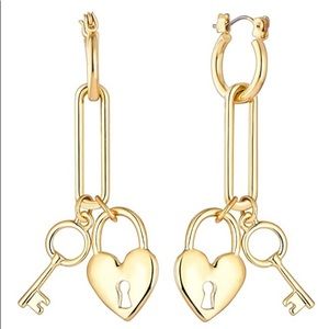 Jewelry | Lock And Key Gold Drop Earrings Heart Locks New | Poshmark